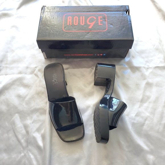 Rouge Helium | Shoes | Rouge Black Patent Block Heel Mules Euc | Poshmark